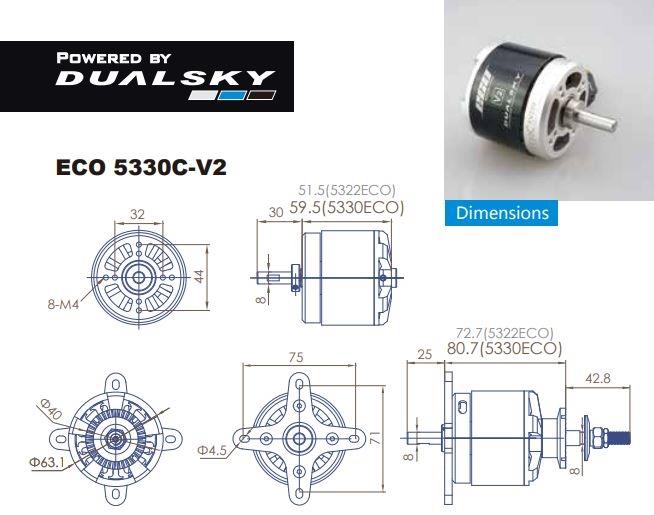 ECO 5330C V2 Brushless Outrunner Motor Set, 8 Cell, 280Kv, Dual Sky ...