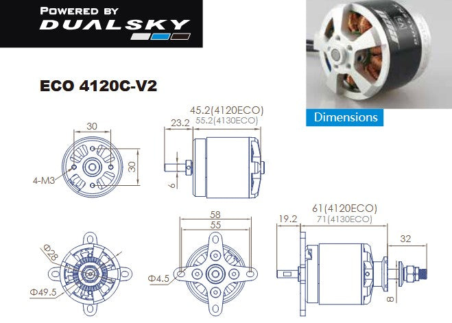 ECO 4120C V2 Brushless Outrunner Motor Set, 5 Cell, 560Kv, Dual Sky ...