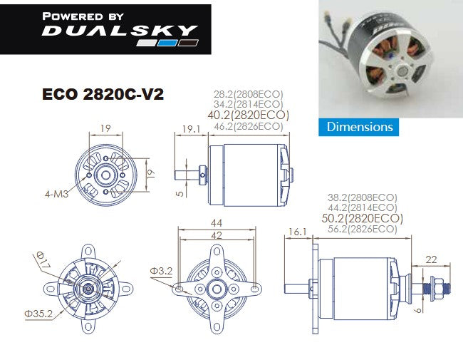 ECO 2820C V2 Brushless Outrunner Motor Set, 3 Cell, 1120Kv, Dual Sky ...