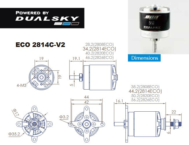 ECO 2316C V2 Brushless Outrunner Motor Set, 2-3 Cell, 1250Kv, Dual Sky ...